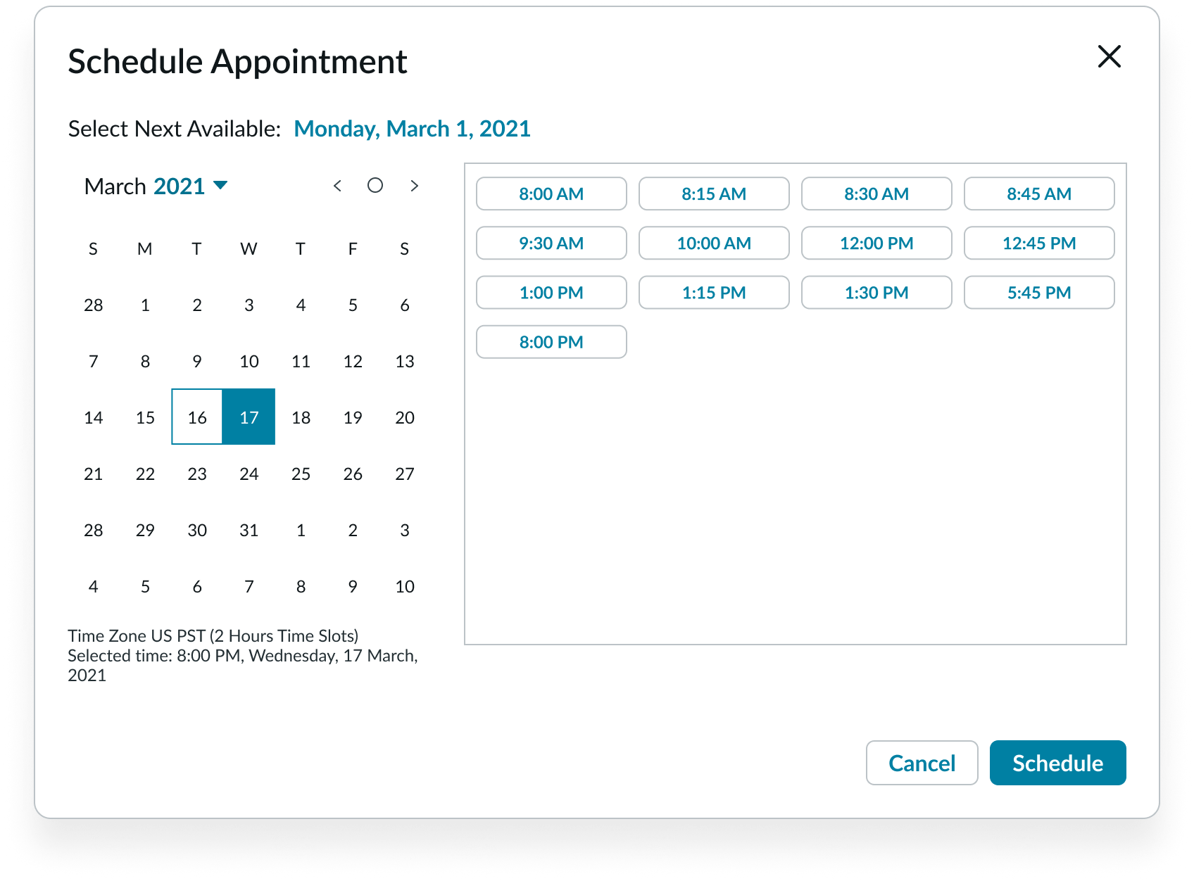 Appointment Calendar | Horizon Design System