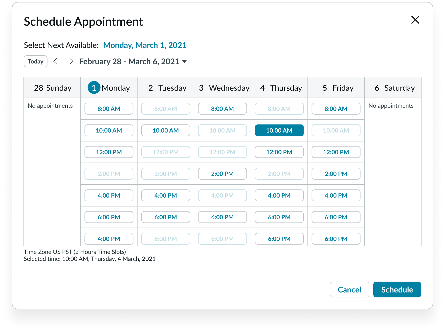 Appointment Calendar | Horizon Design System